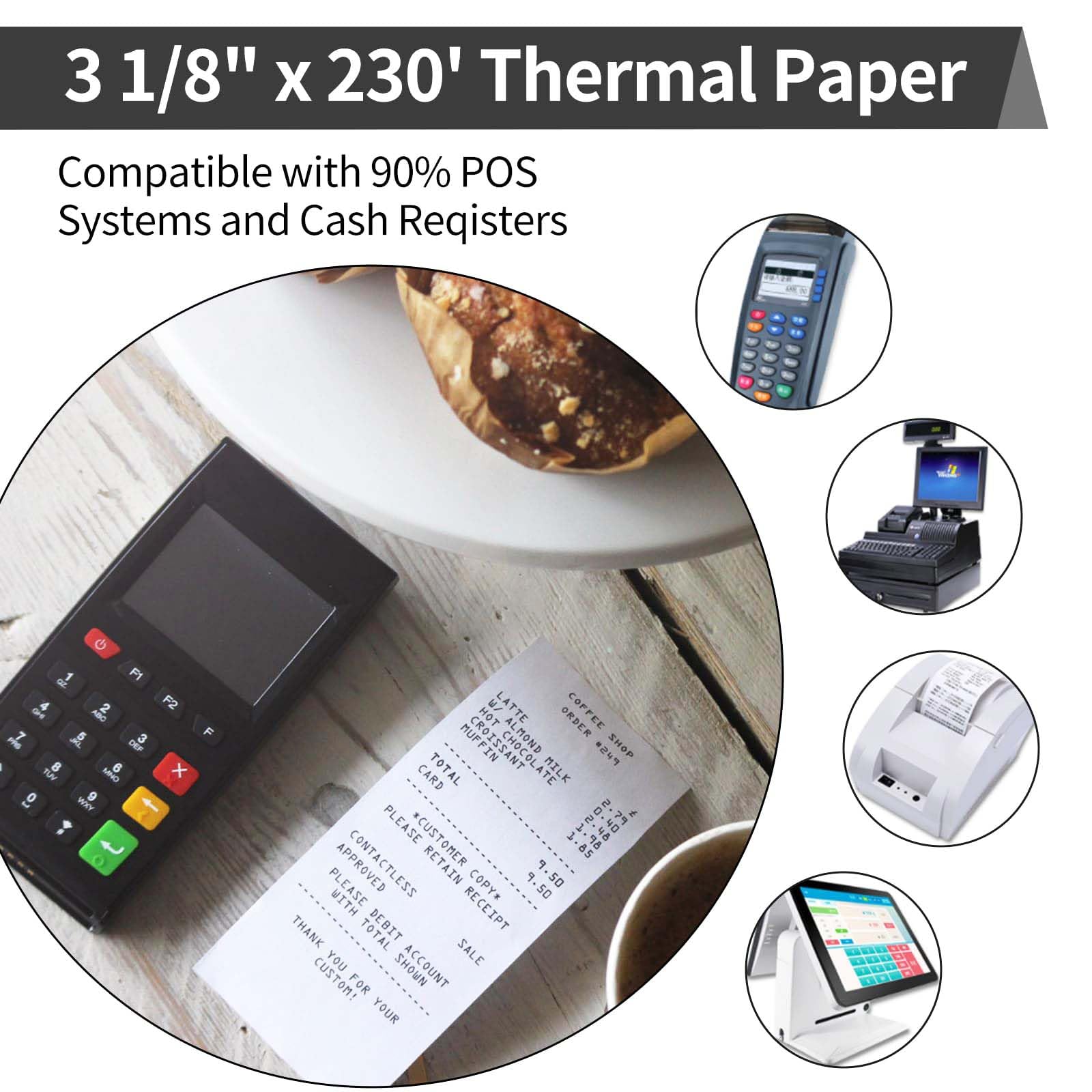 MBLABEL Thermal Receipt Paper Rolls, 3-1/8 x 230ft Thermal Paper, POS Cash Register Paper Rolls (10 Rolls)