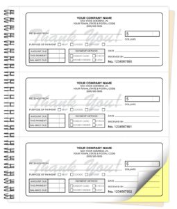 custom 8.5" x 7" (3 per page) carbonless ncr books in 2-part duplicate invoices, receipts, work orders, sales orders, purchase orders, estimates, quote forms with your company/business name (300 sets)