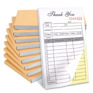 10 pack thank you receipt book, 3.4x5.5" handheld 2-part carbonless sales invoice book, invoice pad with cardboard for small boutique business, (50 sets * 10pack)