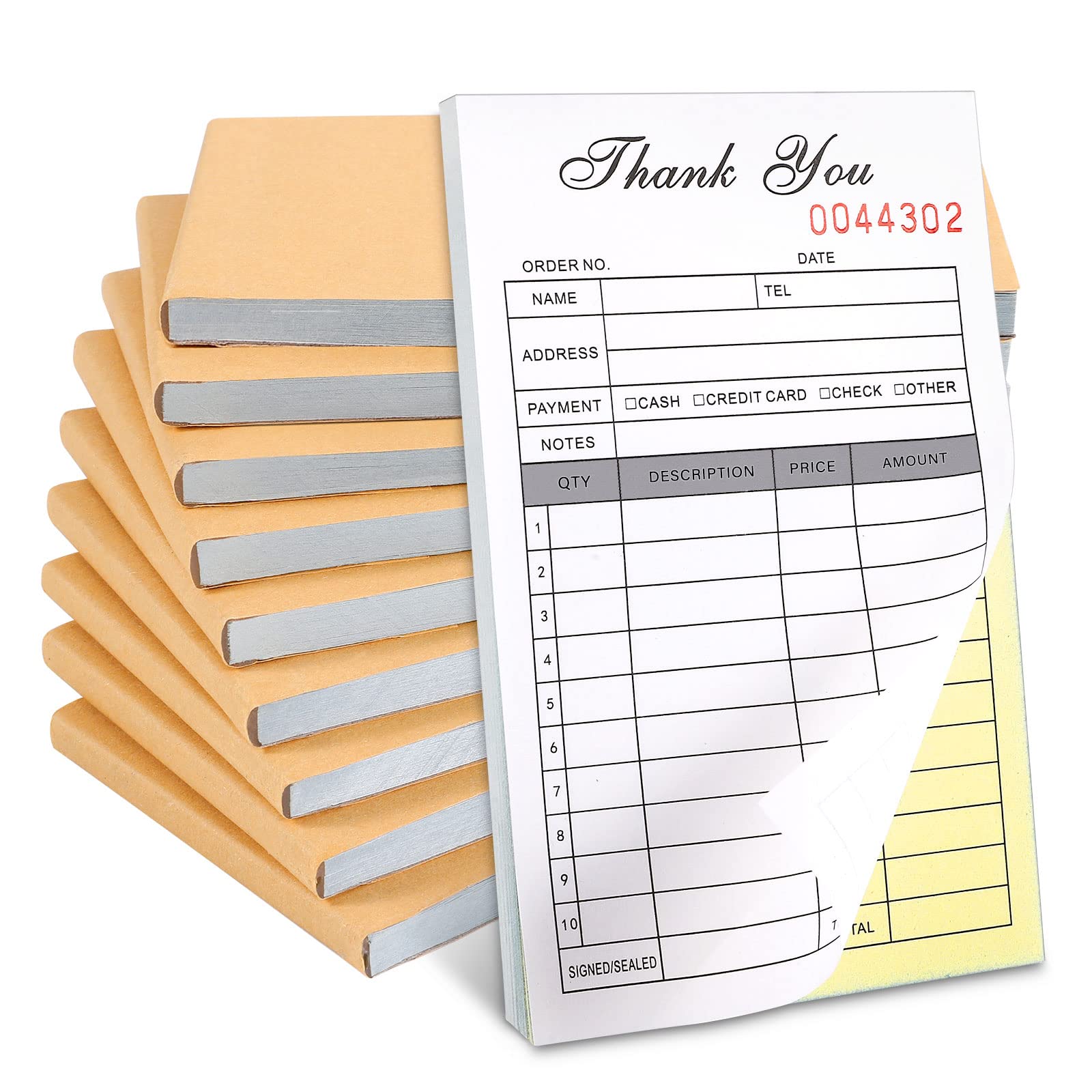 10 Pack Thank You Receipt Book, 3.4x5.5" Handheld 2-Part Carbonless Sales Invoice Book, Invoice Pad with Cardboard for Small Boutique Business, (50 Sets * 10Pack)