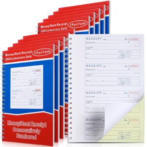 crtiin 10 pcs money and rent receipt book 2 part carbonless receipt book with carbon copies spiral bound cover receipt log book 200 sets per book 4 receipts per page (7-5/8)