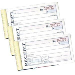 1InTheOffice Money and Rent Receipt, 2-3/4 x 5-3/8 Inches, 2-Parts, Carbonless, White/Canary, 50 Sets per Book (3 Books)