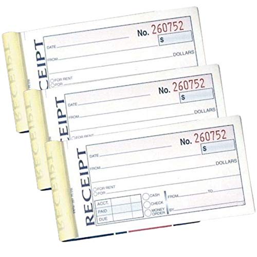 1InTheOffice Money and Rent Receipt, 2-3/4 x 5-3/8 Inches, 2-Parts, Carbonless, White/Canary, 50 Sets per Book (3 Books)