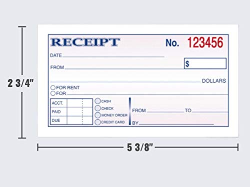 1InTheOffice Money and Rent Receipt, 2-3/4 x 5-3/8 Inches, 2-Parts, Carbonless, White/Canary, 50 Sets per Book (3 Books)