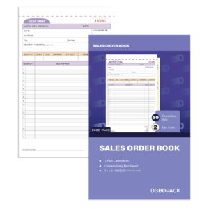 dgbdpack sales order book 1 pack, 2 part carbonless invoices, white/canary, 5-9/16 x 8-3/4 inches, receipt book 50 units per book