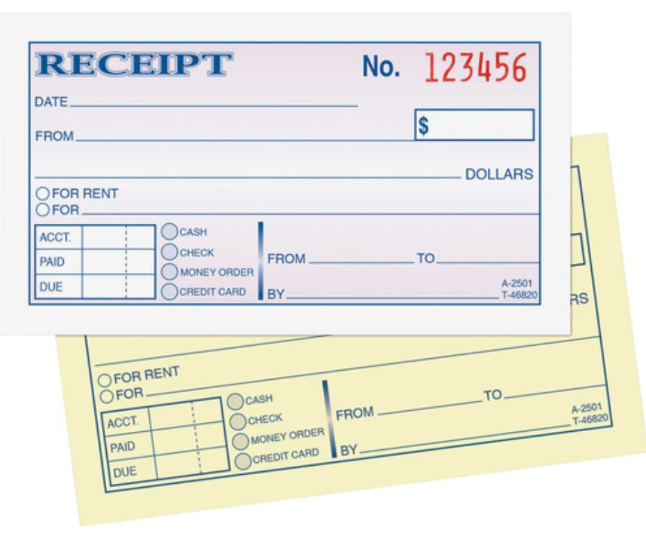 1InTheOffice Money and Rent Receipt, 2-3/4 x 5-3/8 Inches, 2-Parts, Carbonless, White/Canary, 50 Sets per Book (4 Books)