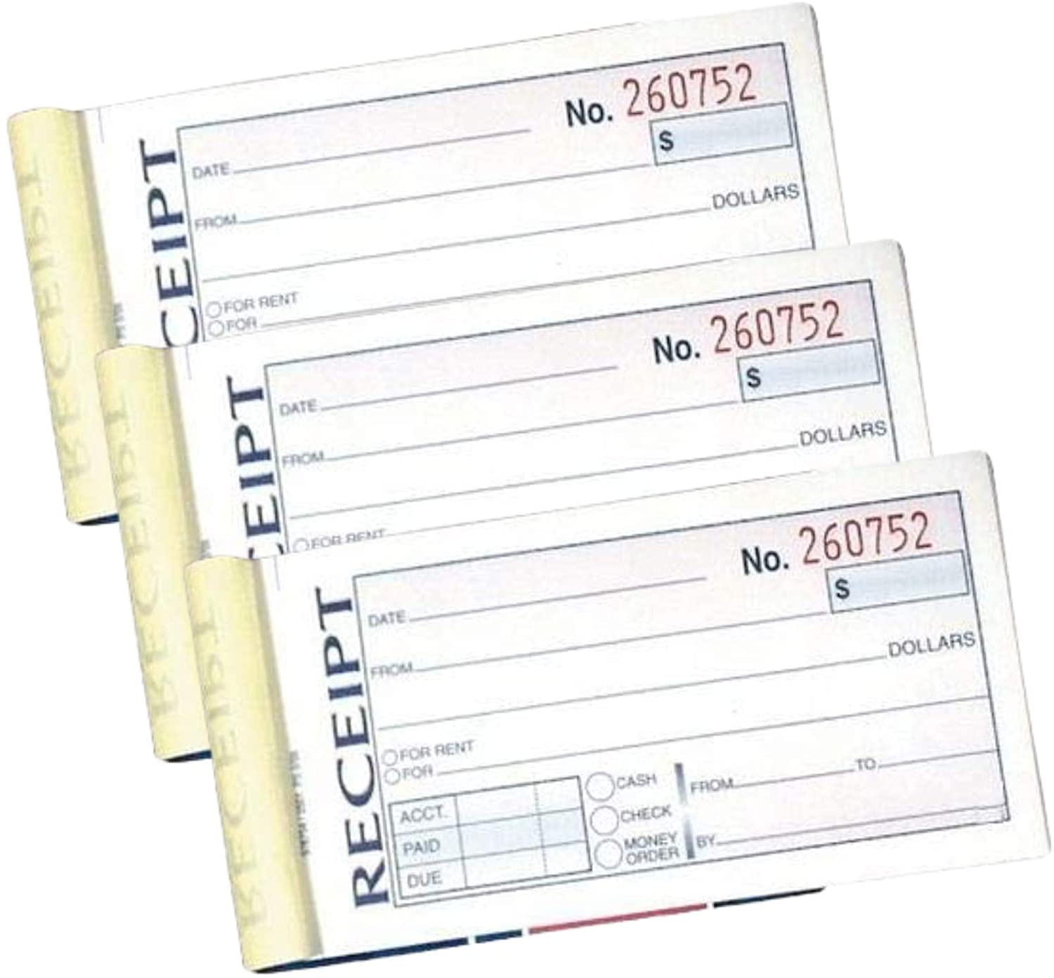 1InTheOffice Money and Rent Receipt, 2-3/4 x 5-3/8 Inches, 2-Parts, Carbonless, White/Canary, 50 Sets per Book (4 Books)