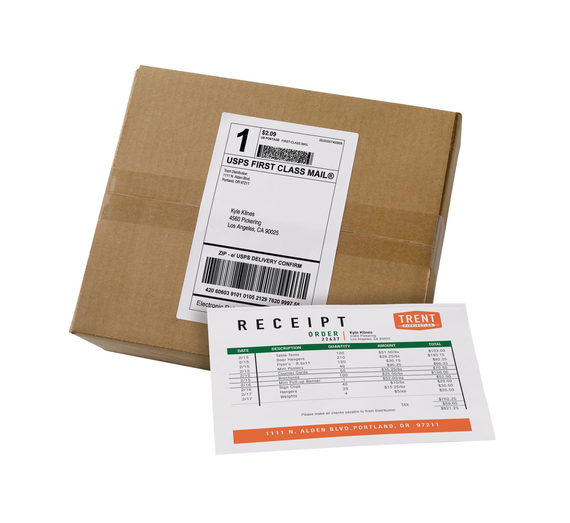 Avery Printable Shipping Labels with Paper Receipts, 5-1/16" x 7-5/8", White, 100 Blank Mailing Labels (27900)