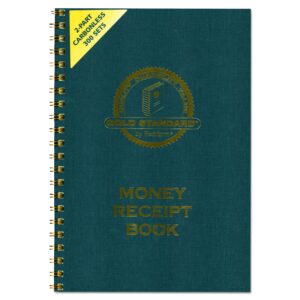 rediform gold standard money receipt book, 300 sheets, wire bound, 2 part carbonless copy, 7.62" x 11" sheet size, 4 receipts per sheet