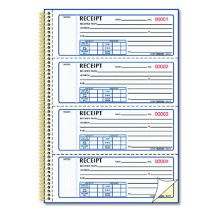 Rediform Gold Standard Money Receipt Book, 300 Sheets, Wire Bound, 2 Part Carbonless Copy, 7.62" x 11" Sheet Size, 4 Receipts Per Sheet