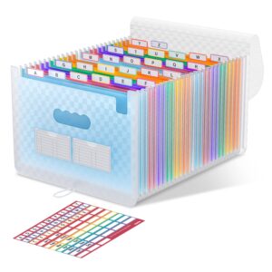 thinktex accordian file organizer, 26 pockets expanding file folders, monthly bill receipt documents organizer, a-z colorful tabs, letter/a4 size - blue