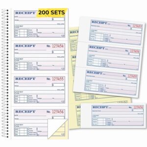 1intheoffice money and rent receipt, carbonless rent receipt book, receipt book, 2-part, 4.75" x 2.75", 200 sets/book