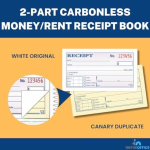 1InTheOffice Money and Rent Receipt, Carbonless Rent Receipt Book, Receipt Book, 2-Part, 4.75" x 2.75", 200 Sets/Book