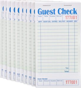 [10 pads, 50 sheets/pad] single part guest checks notebook/notepad for food kitchen orders | fits staff server apron | green and white guest receipt book | for business bar cafe restaurant waitress