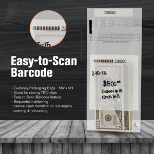 BankSupplies Cash Strap Bags | Case of 1000 Bags | 5 x 9 | Cash & Pawn | Tamper Evident Seal | Easy to Scan Barcode & Tear Off Receipt | For Internal Transfers