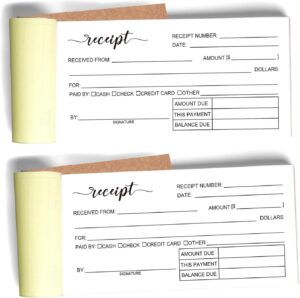 2 packs 50-set receipt pad, carbon duplicate copy sales receipt form, invoice booklet for stores, warehouses, offices, and restaurants, 6x3 handheld, 2-part carbonless-white/yellow.