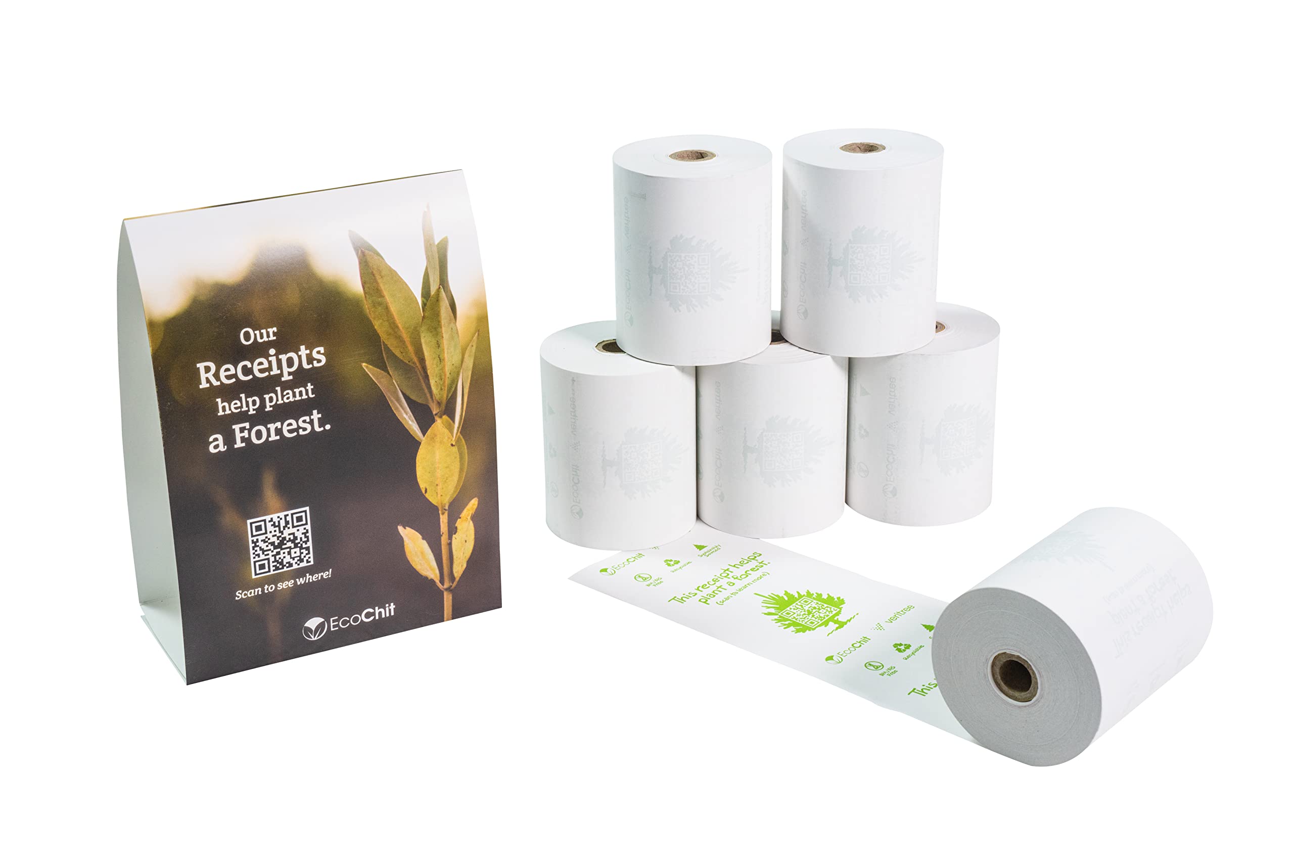 EcoChit Phenol-Free Thermal Receipt Paper Rolls, 3 1/8" x 200', Pre-Printed Eco-Friendly Message, Every Case Plants Two Trees, Case of 25