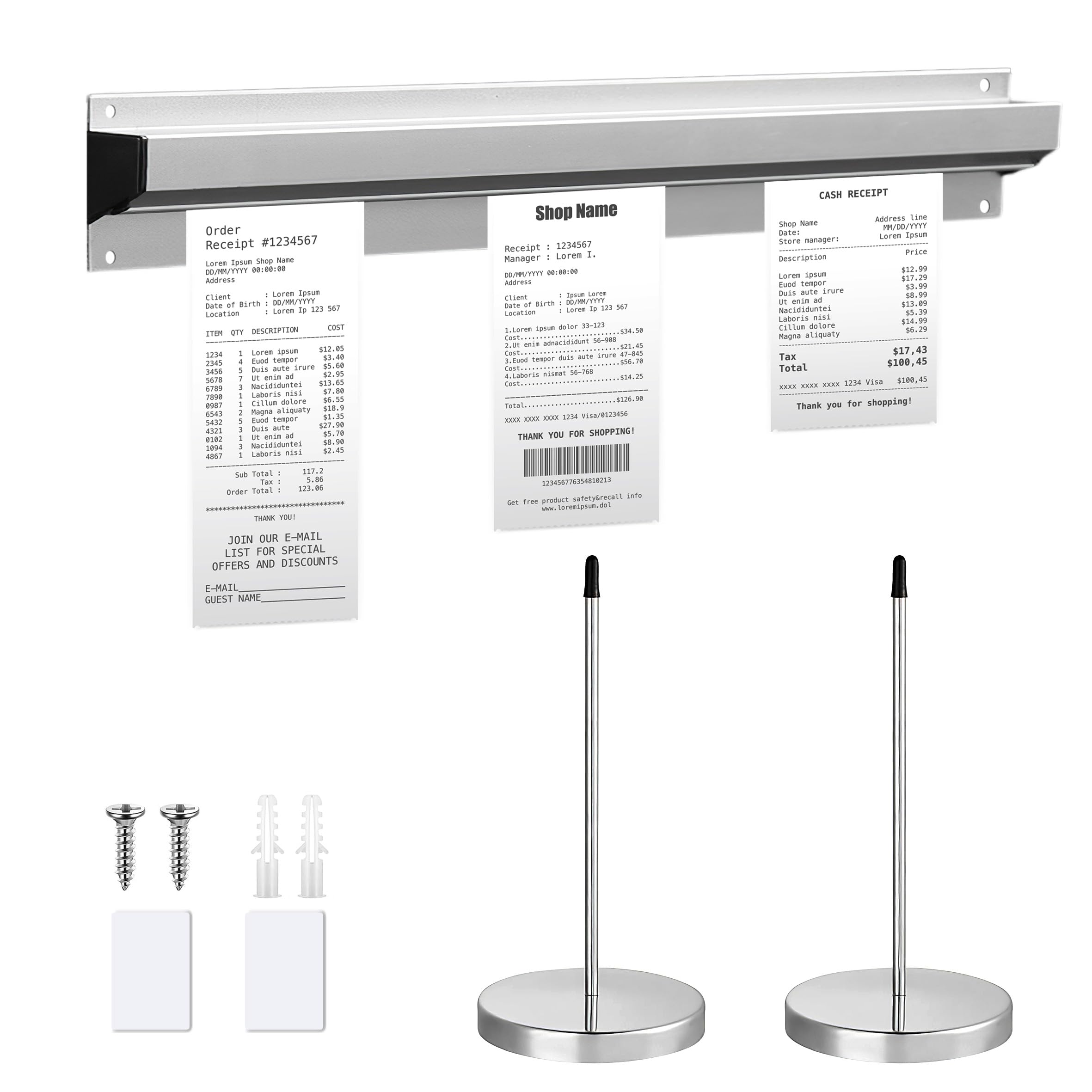 YHNTGB 16 Inch Desk Receipt Holder Aluminum Slide Check Rack Bill Orders Ticket Holder Tab Aluminium Display Rail for Kitchen Restaurant Office Cafes Bar Pubs Note Organizer small business