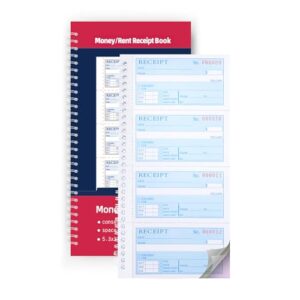 receipt books with carbon copies,money and rent receipt book,3-part carbonless,5.31" x 11.22",receipt book for small business,blue,yellow and pink copy,100 sets per book