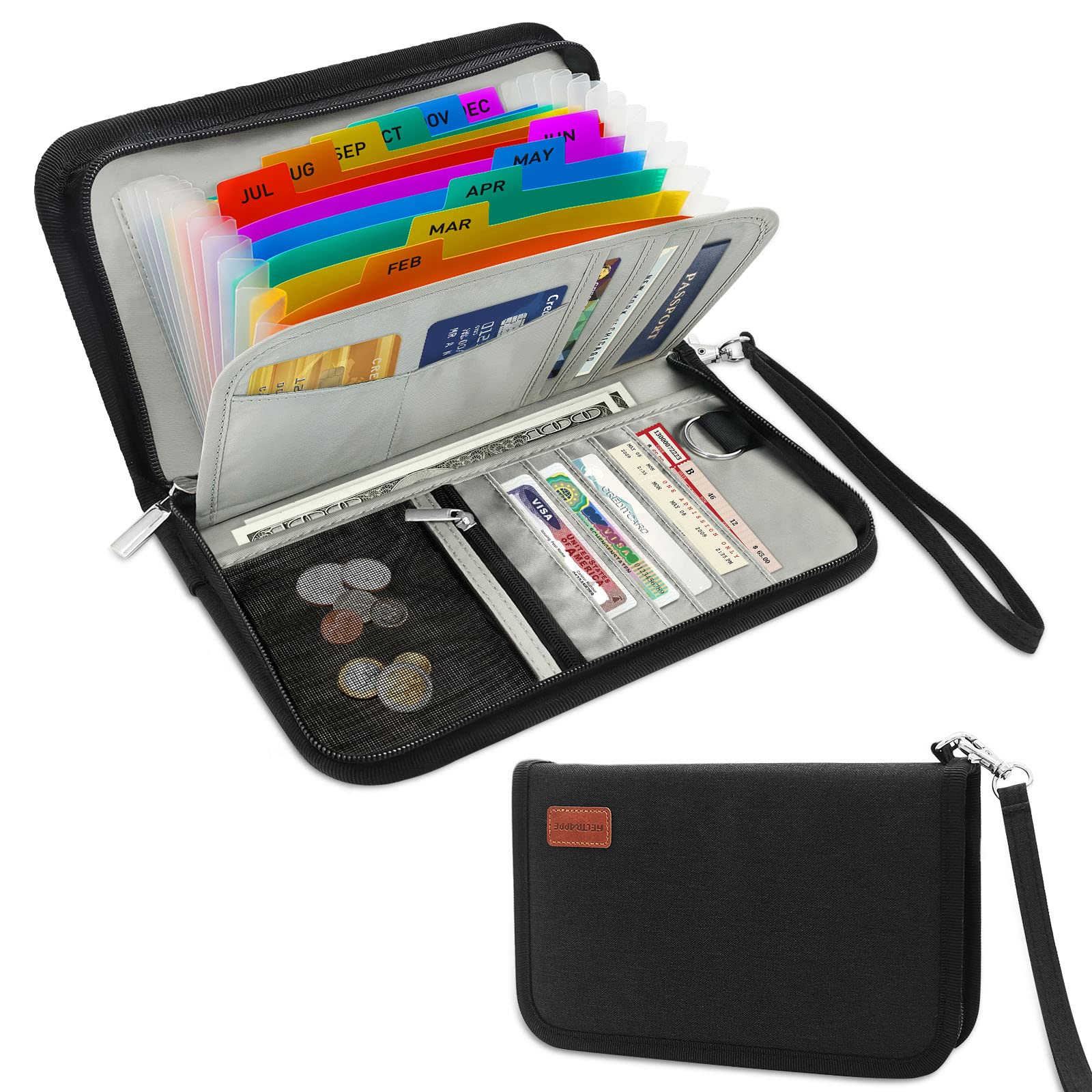 Nordun 13 Pockets Receipt Coupon Organizer with Card Holder, Mini Expandable Ticket Storage & Card Case with Labels,Check/Bill/Invoice/Cash Sorter Wallet,for Home, Purse