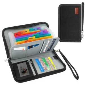 13 pocket coupon receipt organizer with card holder, expandable ticket storage & card case with sticky labels,check/bill/invoice/cash sorter wallet,for home, purse, car glovebox