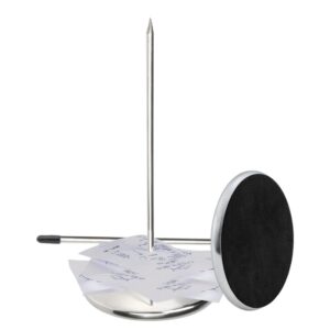 restaurant receipt holder, stainless steel check spindle with 3.2 inch round base, desk straight rod 6.3 inch long for bill fork stick and paper memo holder spike, 2 pcs