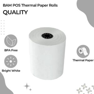 BAM POS 3-1/8" x 230 Thermal Paper Rolls - 48 GSM, Bright White, BPA Free - Easy to Use - Pack of 50 Rolls Per Case