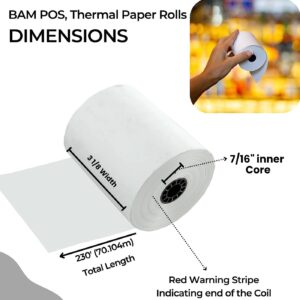 BAM POS 3-1/8" x 230 Thermal Paper Rolls - 48 GSM, Bright White, BPA Free - Easy to Use - Pack of 50 Rolls Per Case