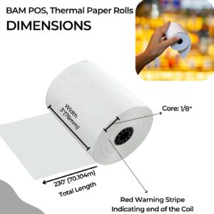 BAM POS 3-1/8" x 230 Thermal Paper Rolls - 48 GSM, Bright White, BPA Free - Easy to Use - Pack of 50 Rolls Per Case