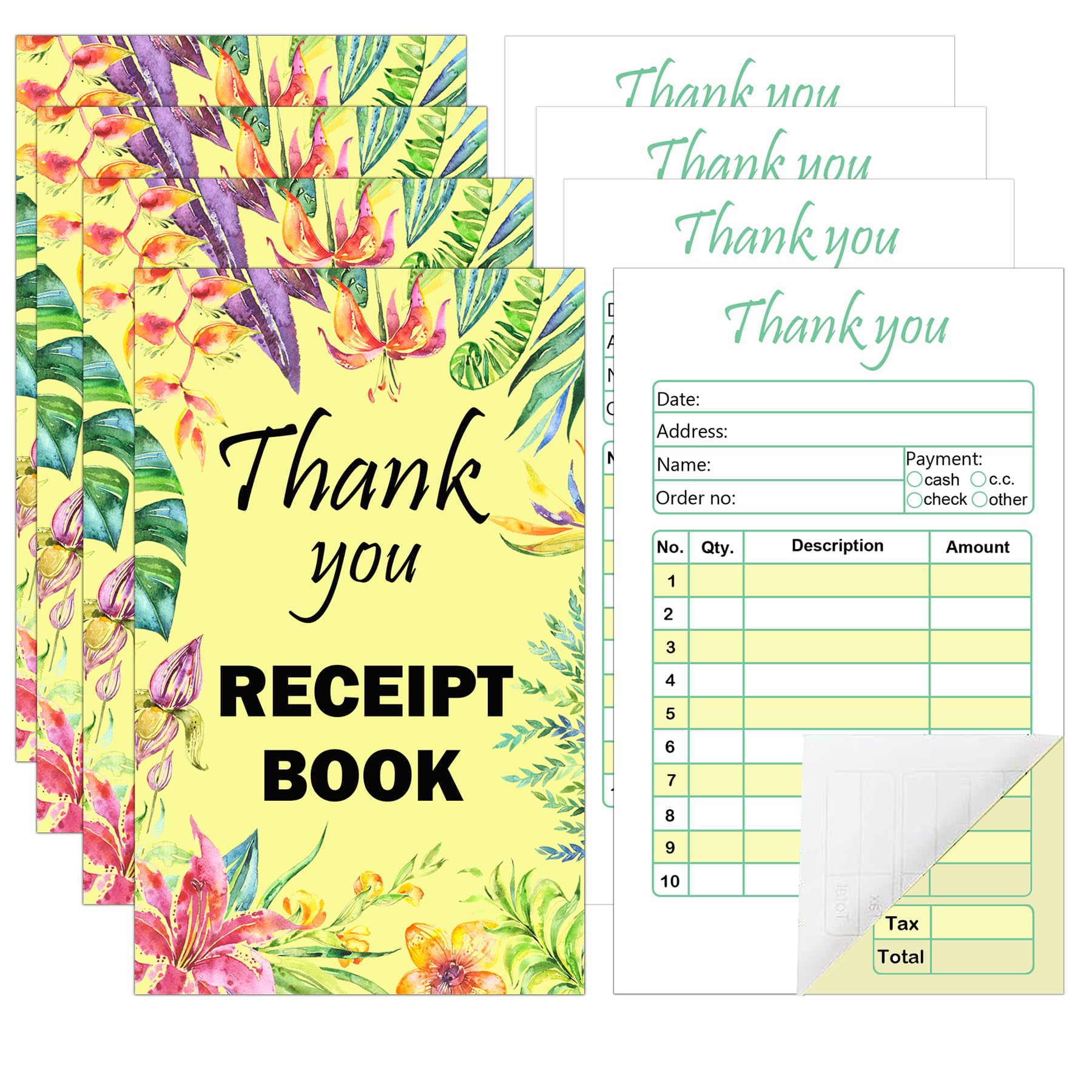 Thank You Receipt Book for Small Business 3.5x5.5 inch Receipt Book Order Forms Pad 2 Part Carbonless 50 Sets Sales Receipt Form, Order Invoice Book Invoice for Office Business Supplies