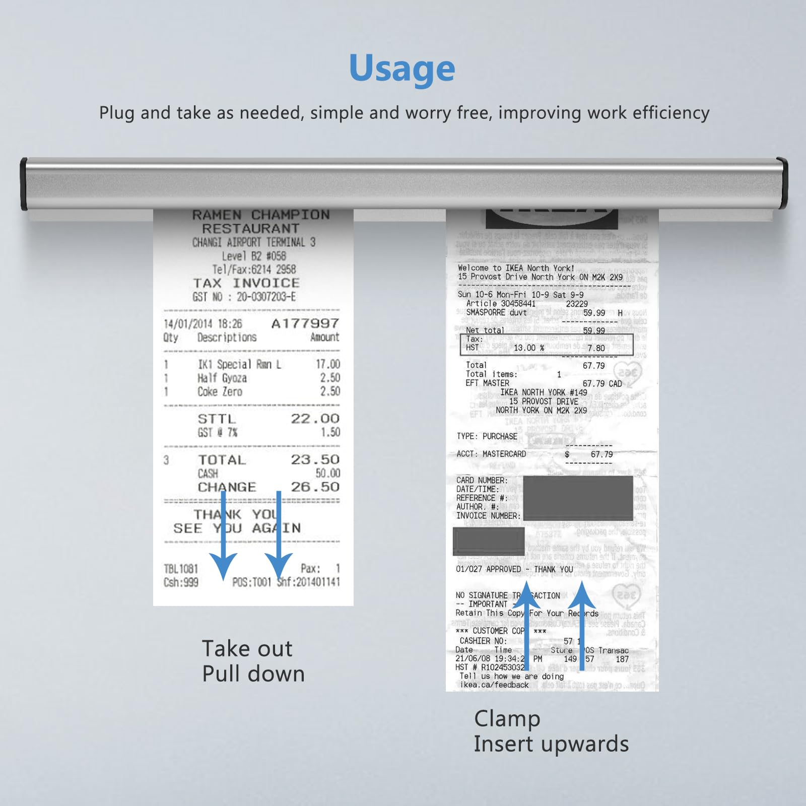 2PCS Restaurant Order Ticket Holder,12 Inch Aluminum Wall-Mounted Receipt Holder for Restaurant Silver Job Ticket Holder for Commercial Slide Check Rack for Kitchen Office Cafes Bar