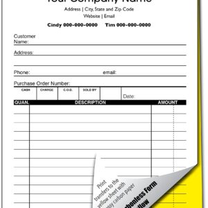 Custom Sales Invoice Personalized Duplicate Carbonless Form with Your Company Name - 2 Books (100 Sets) Numbered