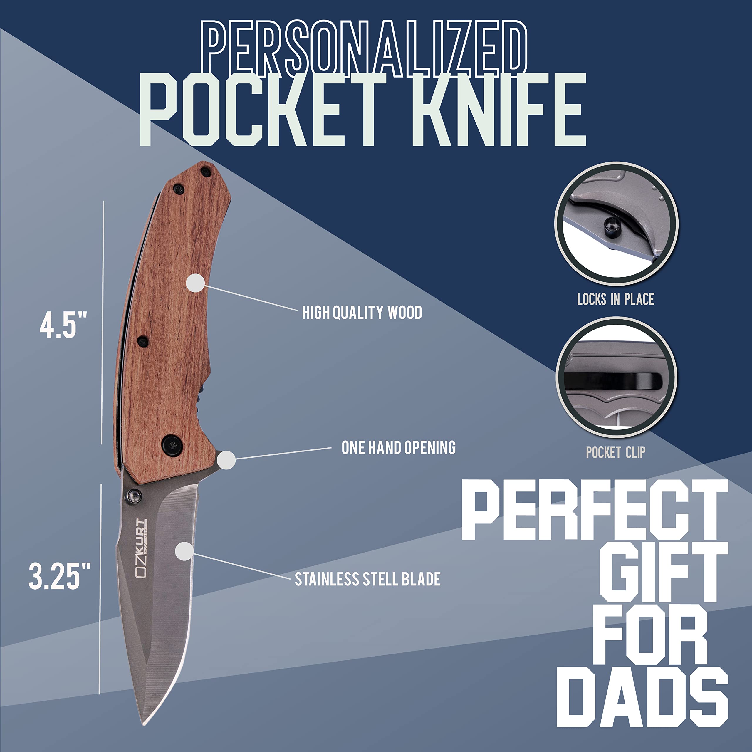 Gifts for Men, Personalized Pocket Knife for Men, Engraved Icon, Name & Text - 36 Icons & 20 Fonts - Dad Gifts, Custom Knife for Fishing, Camping, Personalized Gifts for Him