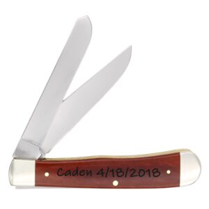 case pocket knife, smooth chestnut bone trapper #28707 with personalized laser engraved handle, two blades, valentines day gifts, father's day gifts