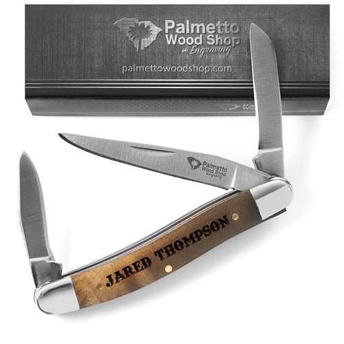 Stockman Pocket Knife with Personalized Laser Engraved Wood Handle, Three Blades, Valentines Day Gifts, Father's Day Gifts