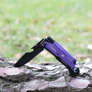 Home and Plan Personalized Engraved Pocket Knife Gift, Purple - Customized Pocket Knives Christmas Gifts for Men & Women with Velvet Pouch