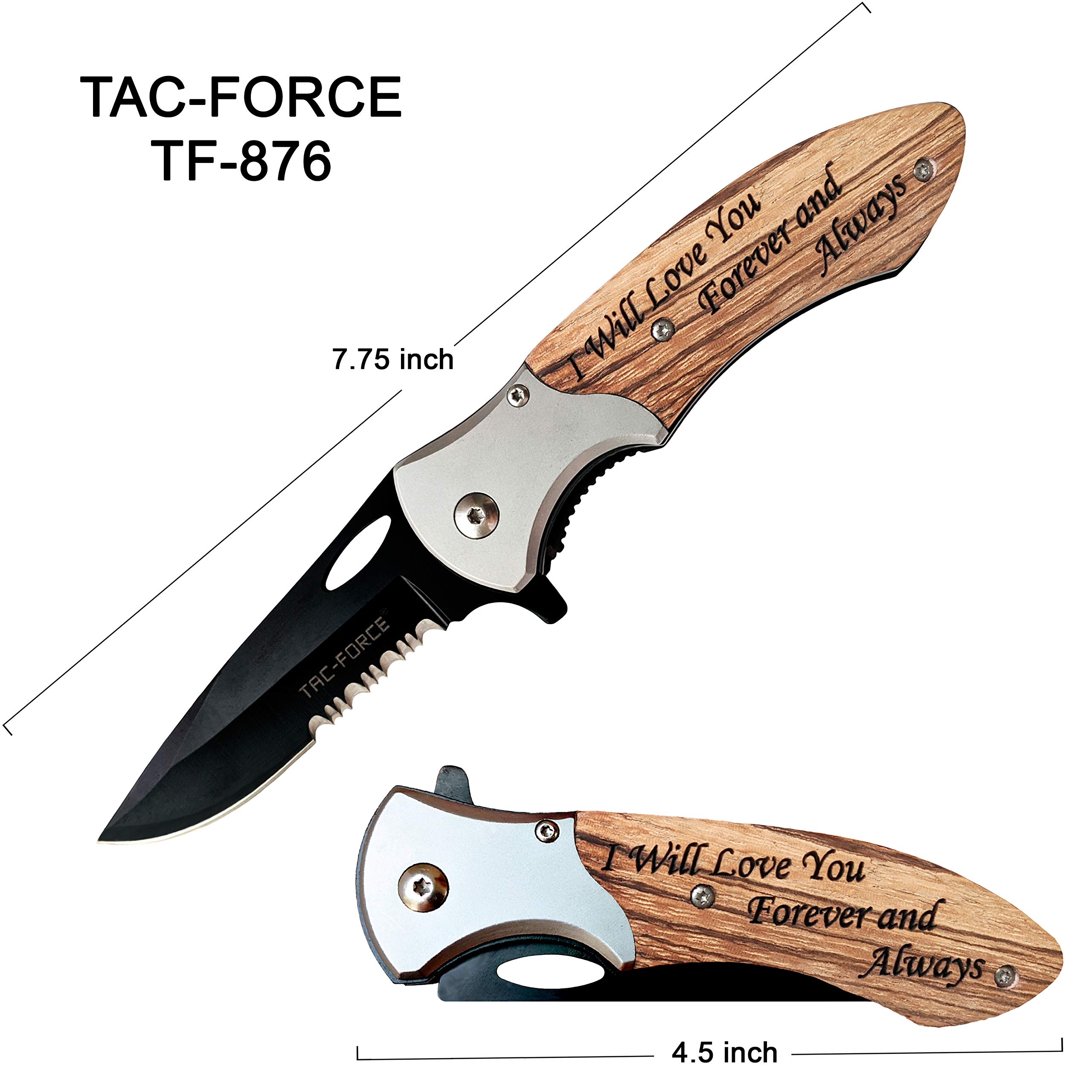 Engraved Pocket Knife for Mens - Anniversary Unique Gifts For Him - Wood Handle Folding Knife with Clip - Christmas Birthday Gift - Presents for Men, Husband, Boyfriend Gifts (Forever and Always)