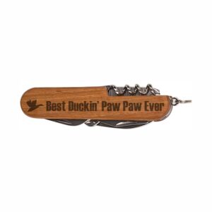 funny grandpa gifts best duckin paw paw ever wooden 8-function multi-tool pocket knife laser engraved dark wood folding knife