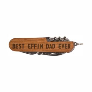 funny dad gifts best effin dad ever wooden 8-function multi-tool pocket knife laser engraved dark wood folding knife fathers day, christmas