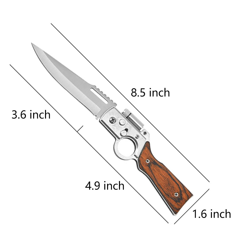 Piewry AK47 Flipper Pocket Knife, Portable Flipper Pocket Knife With Flashlight for Men, 8.5 inch Stainless Steel, Wooden handle, Flipper Pocket Knives for Hiking, Outdoor, Camping, Mens Gift