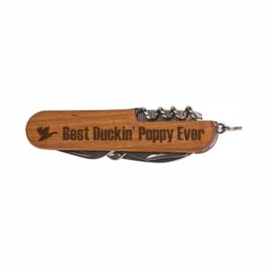 funny grandpa gifts best duckin poppy ever wooden 8-function multi-tool pocket knife laser engraved dark wood folding knife