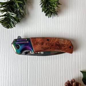 Gifts for Men - Custom Engraved Pocket Knife - Fishing Camping Hunting Personalized Gift Sturdy Wooden Handle & Sharp Thick Blade, Perfect for Dad Boyfriend Groomsmen Husband Son Father's Day Anniversary Birthday Valentines & More (Knife Engraved)