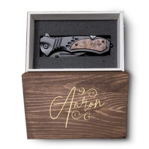 krezy case custom pocket knife, perfect knife for men customized, engraved classy design custom knife, folding knife with a personalized wood box, gift for men