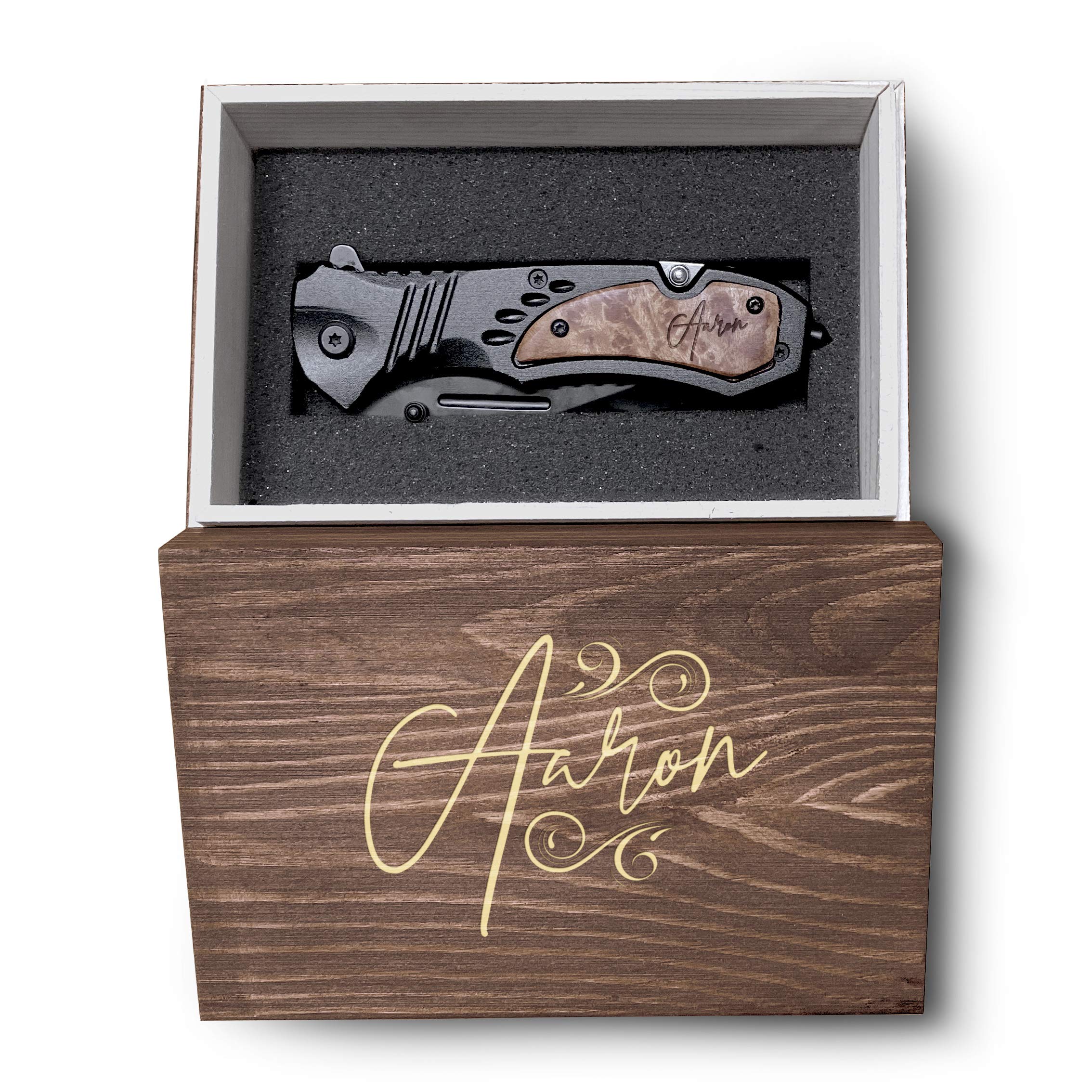 Krezy Case Custom Pocket Knife, Perfect Knife For Men Customized, Engraved classy design Custom Knife, Folding Knife With A Personalized Wood Box, Gift For Men