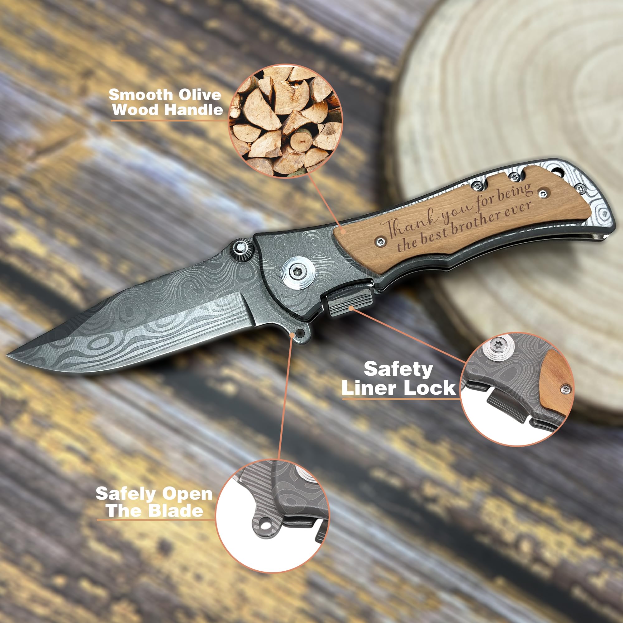 XJF Engraved Pocket Knife Gift for Best Brother Ever, Birthday, Christmas Gifts for Brother from Brother Sister, Graduation gifts for Brother