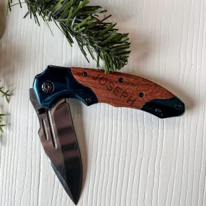 Wood Shop Engraved Pocket Knife Gifts For Men Stainless Steel 5" Blade With Ultra-Secure & Comfortable Belt Clip Personalized Engraved Knive for Everyday Carry, Groomsmen Camping Birthday Father's Day Or A Gift For Your Guys - This Knife Is The Perfect Ch