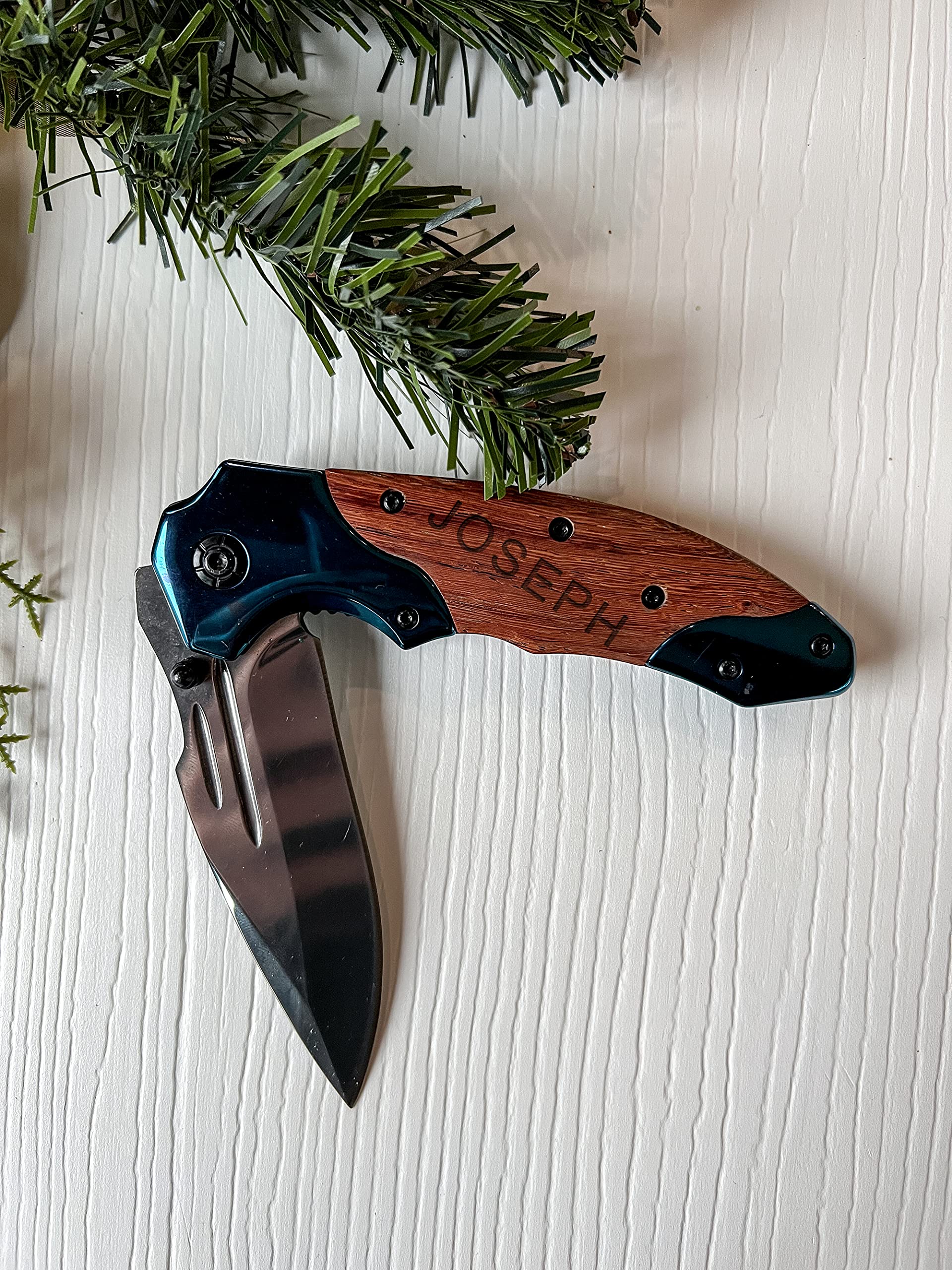 Wood Shop Engraved Pocket Knife Gifts For Men Stainless Steel 5" Blade With Ultra-Secure & Comfortable Belt Clip Personalized Engraved Knive for Everyday Carry, Groomsmen Camping Birthday Father's Day Or A Gift For Your Guys - This Knife Is The Perfect Ch