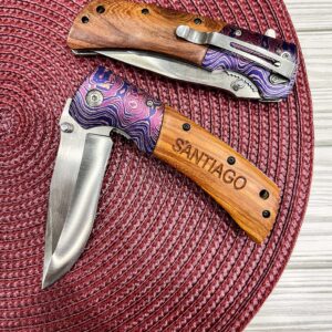 Wood Shop Engraved Pocket Knife Gifts For Men Stainless Steel 5" Blade With Ultra-Secure & Comfortable Belt Clip Personalized Engraved Knive for Everyday Carry, Groomsmen Camping Birthday Father's Day Or A Gift For Your Guys - This Knife Is The Perfect Ch