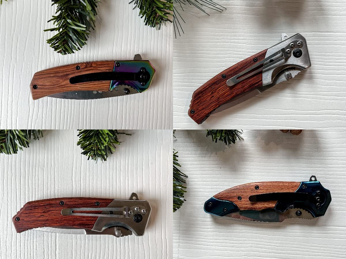 Wood Shop Engraved Pocket Knife Gifts For Men Stainless Steel 5" Blade With Ultra-Secure & Comfortable Belt Clip Personalized Engraved Knive for Everyday Carry, Groomsmen Camping Birthday Father's Day Or A Gift For Your Guys - This Knife Is The Perfect Ch