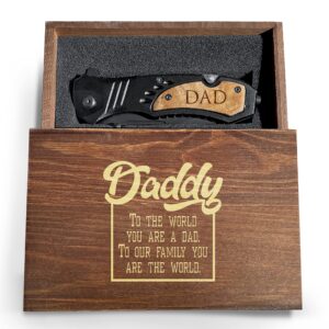 krezy case folding knife for dad, pocket knife w/engraved wooden box, survival knife, hunting knife for dad, fathers day